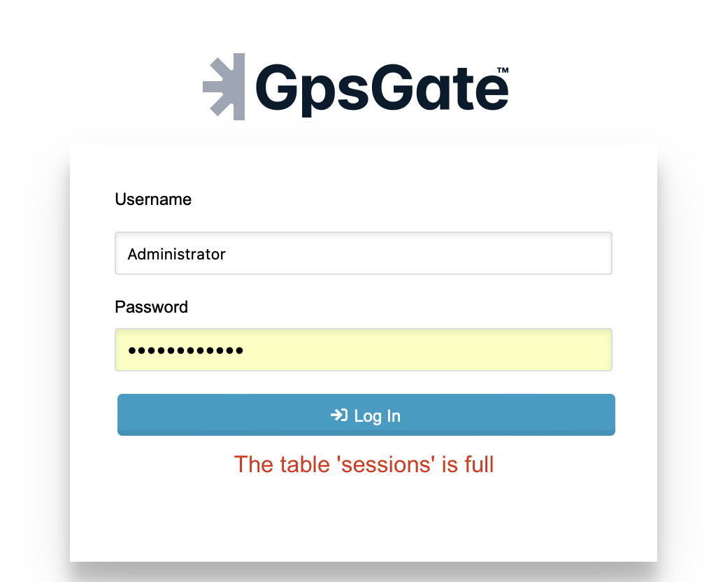 Error message: The table 'sessions' is full – GpsGate Support