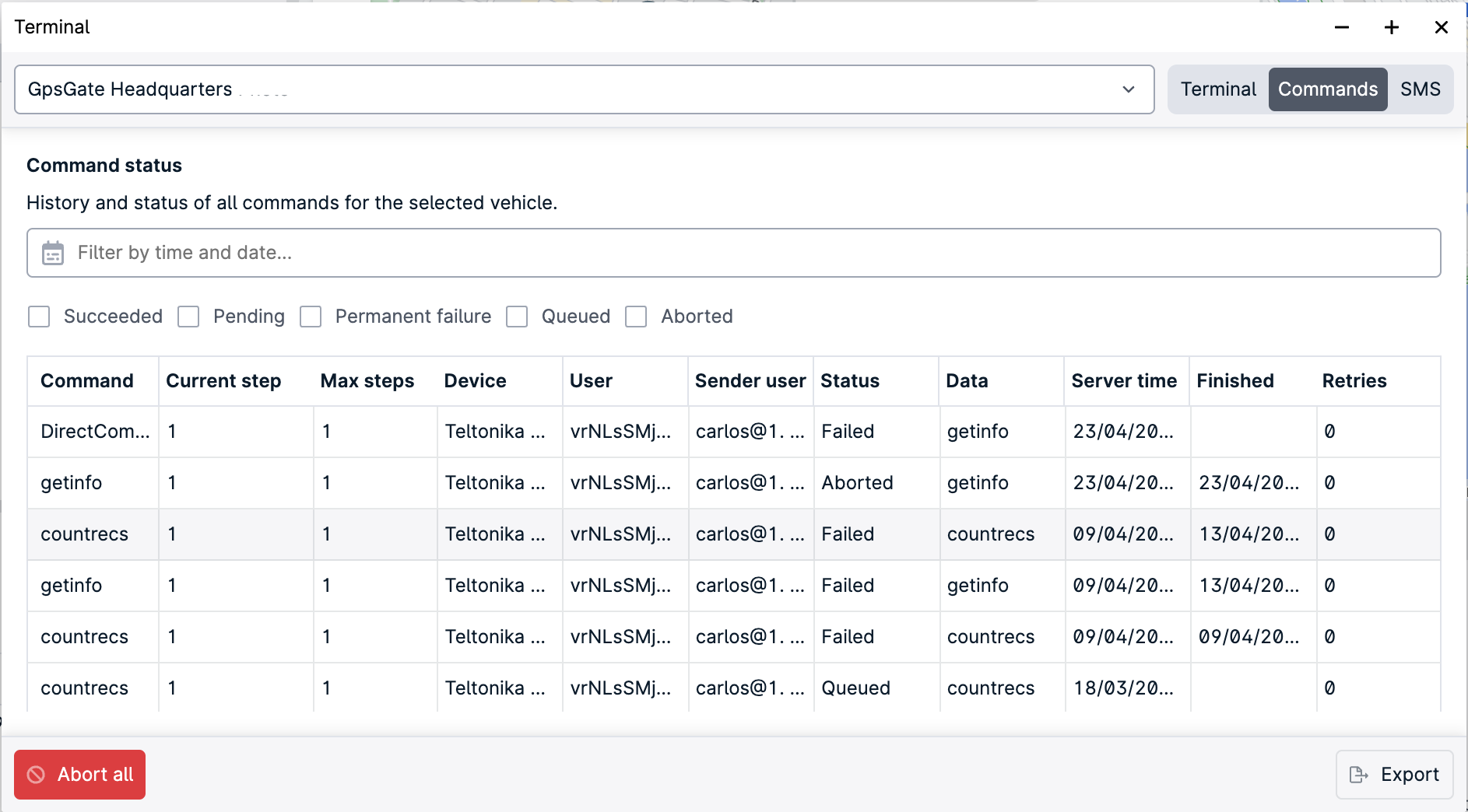 Send commands using the Terminal Window – GpsGate Support