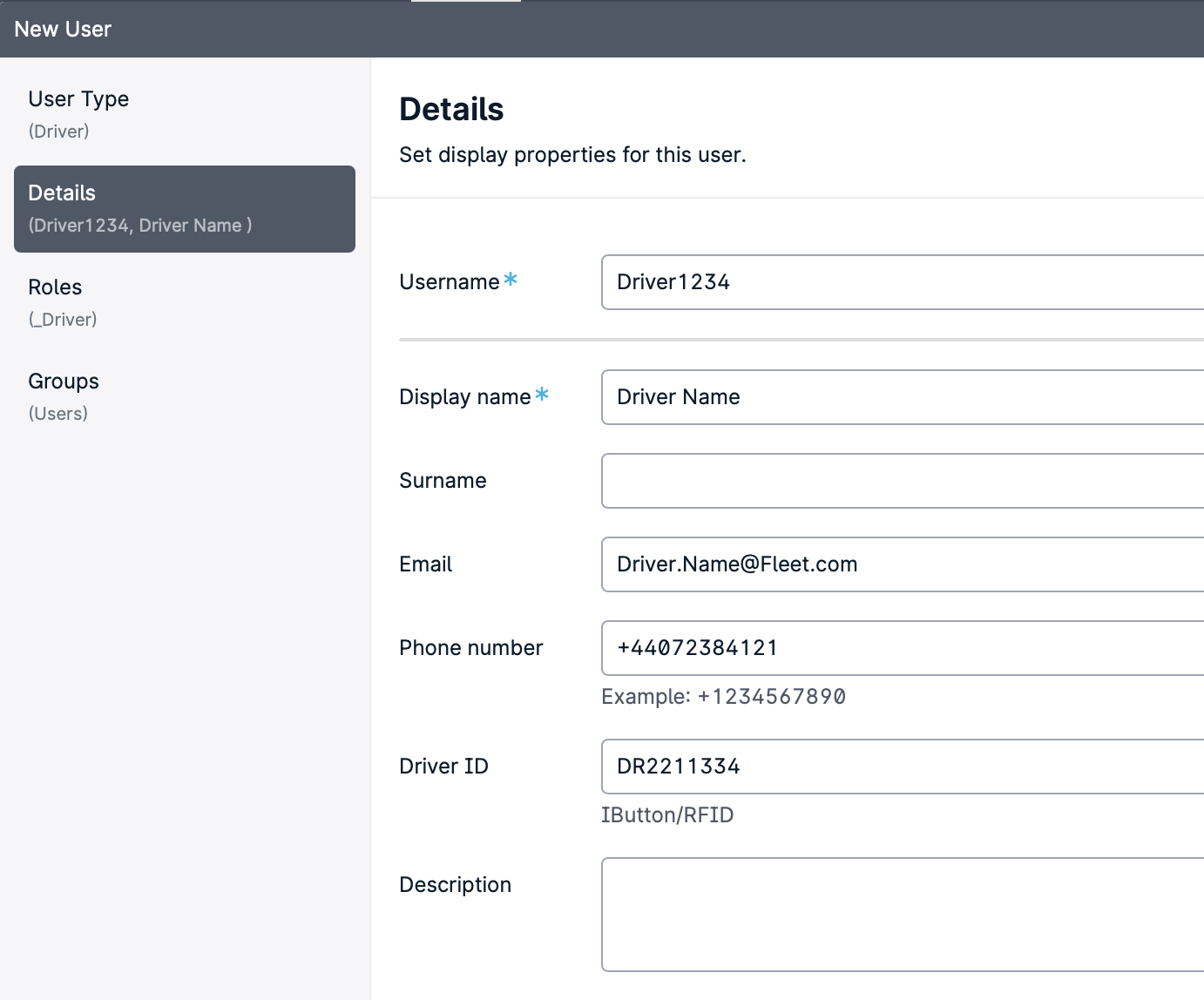 Creación de un usuario 'Conductor – Soporte GpsGate