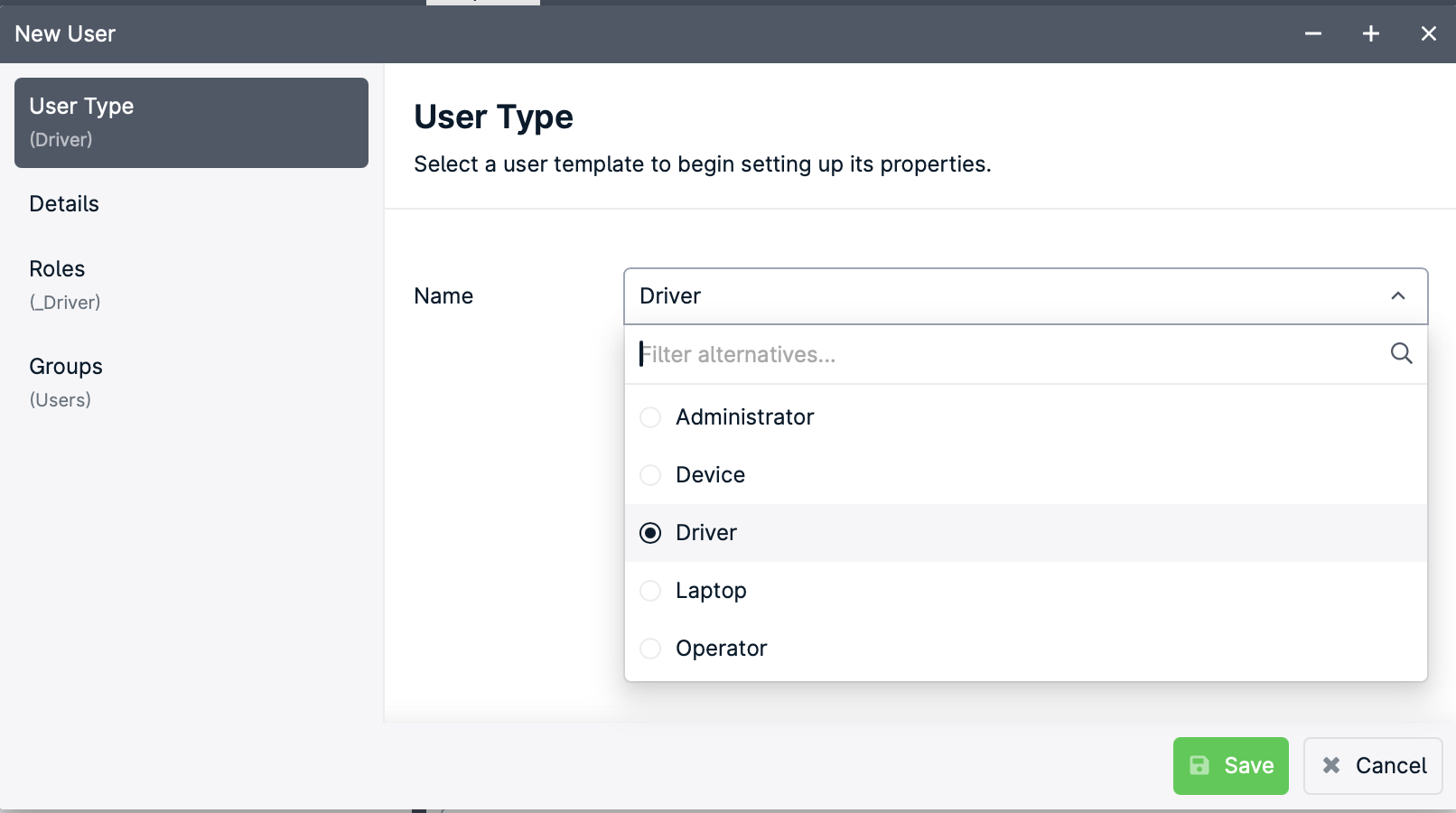 Creación de un usuario 'Conductor – Soporte GpsGate